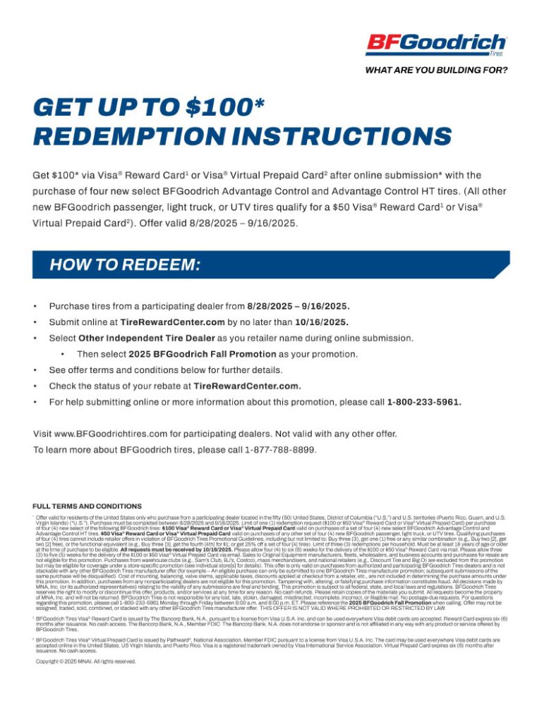 BF Goodrich rebate - Car-X Tire & Auto